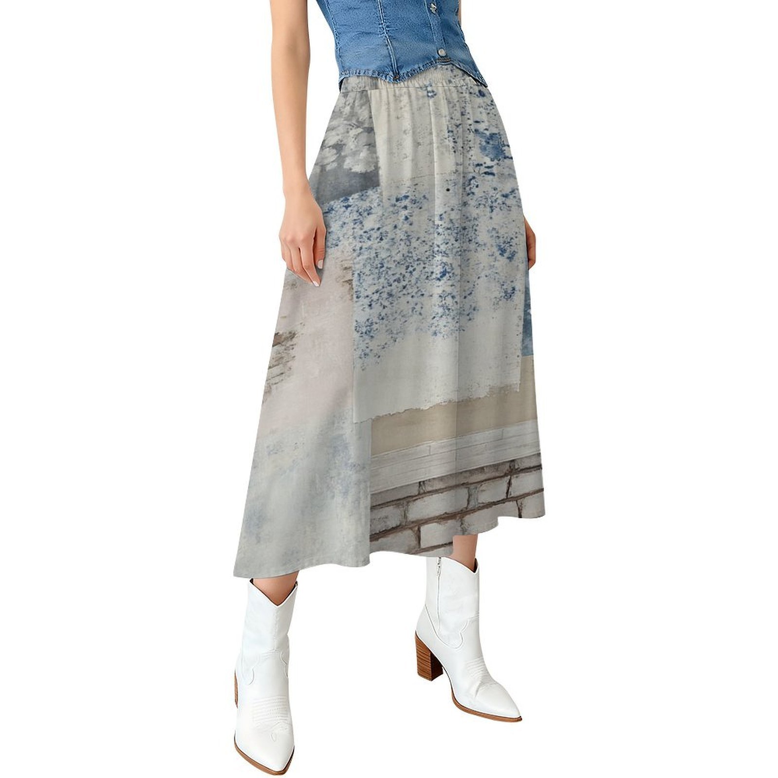 Abstract Blue Gray Wall Art Women High Waist Midi Skirt Elegant Midi ...