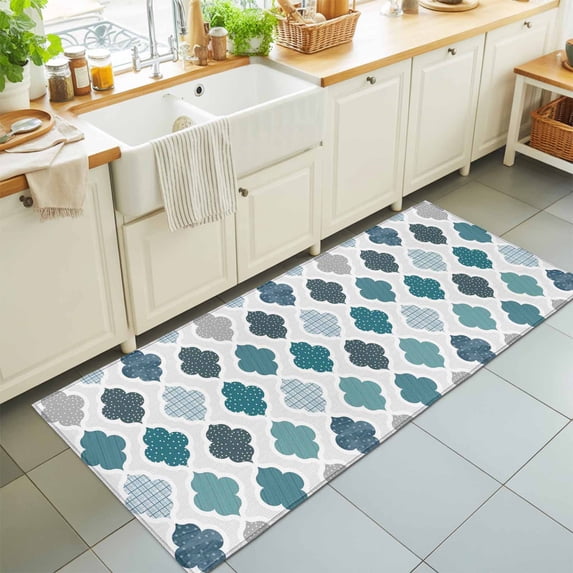 Abstract Blue Green Geometric Rectangle Rug 2'x6' Mid Century Boho ...