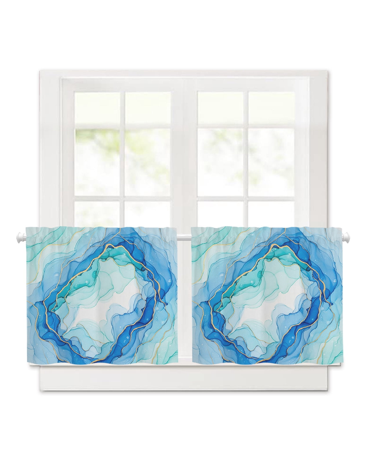 Abstract Blue Green Marble Texture Short Blackout Curtains 30 Inch Long ...