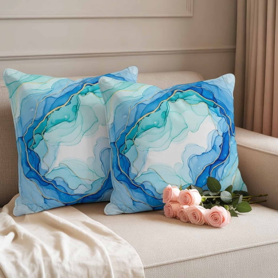 Abstract Blue Green Marble Texture Waterproof Throw Pillow Covers Set ...