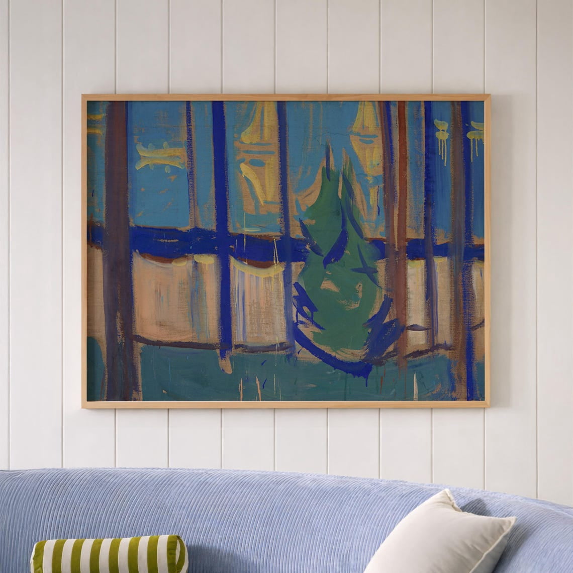Abstract Blue Green Modern Expressionist Contemporary Framed Art ...