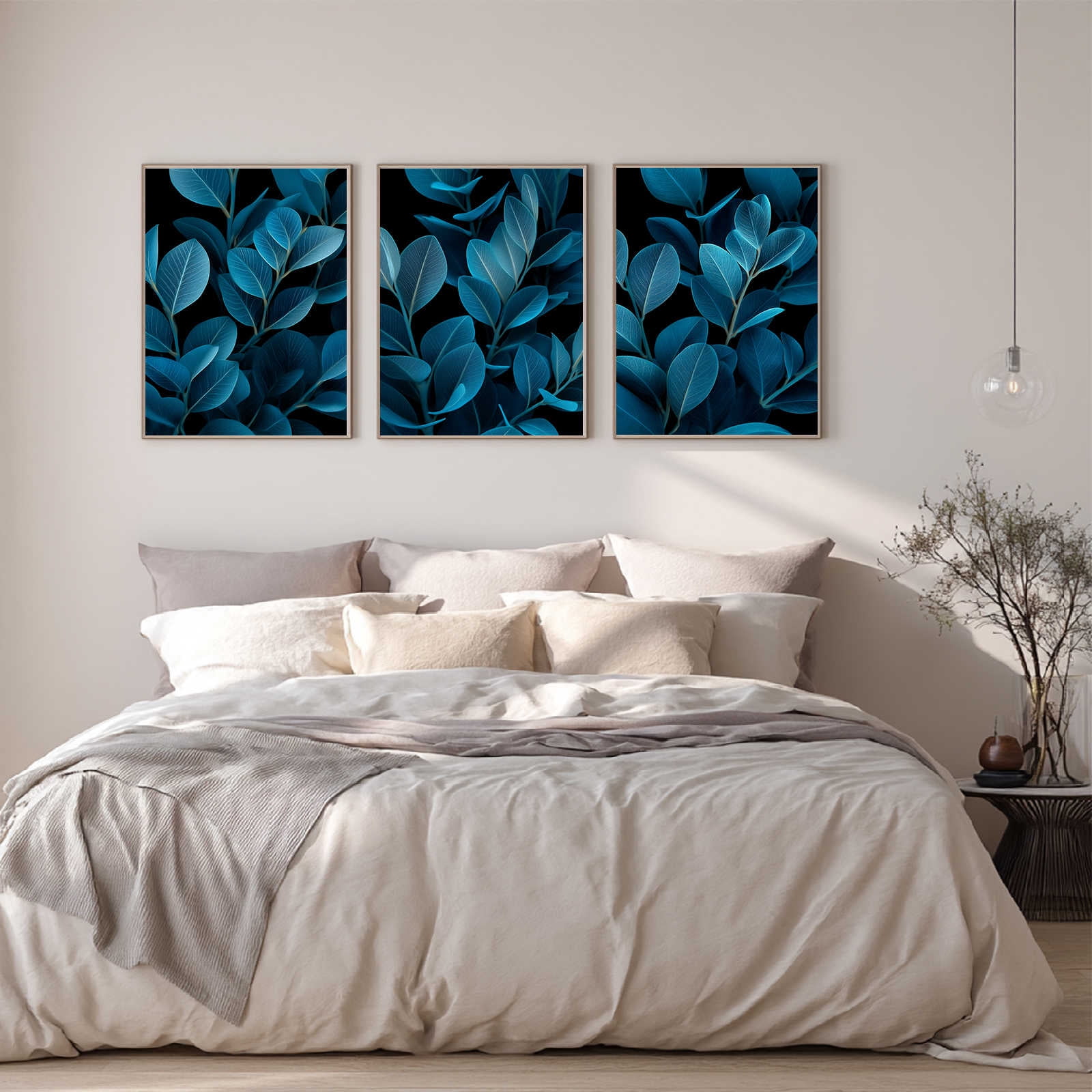 Abstract Blue Green Tropical Plant Monstera Leaves Canvas Painting ...