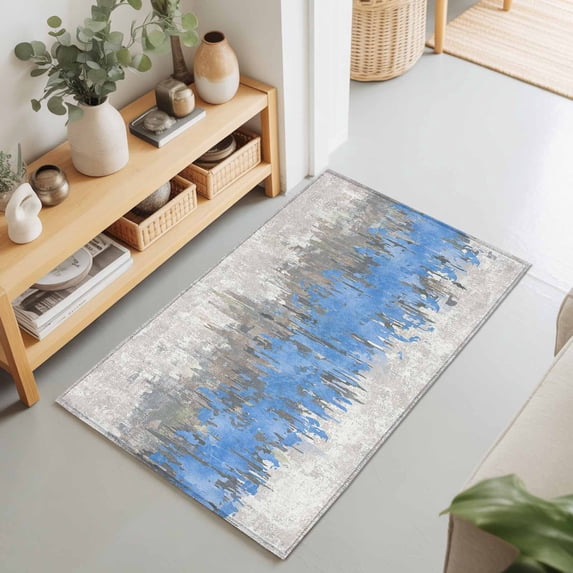Abstract Blue Grey Graffiti Rectangle Rug 2'x3' Modern Minimalist Style ...