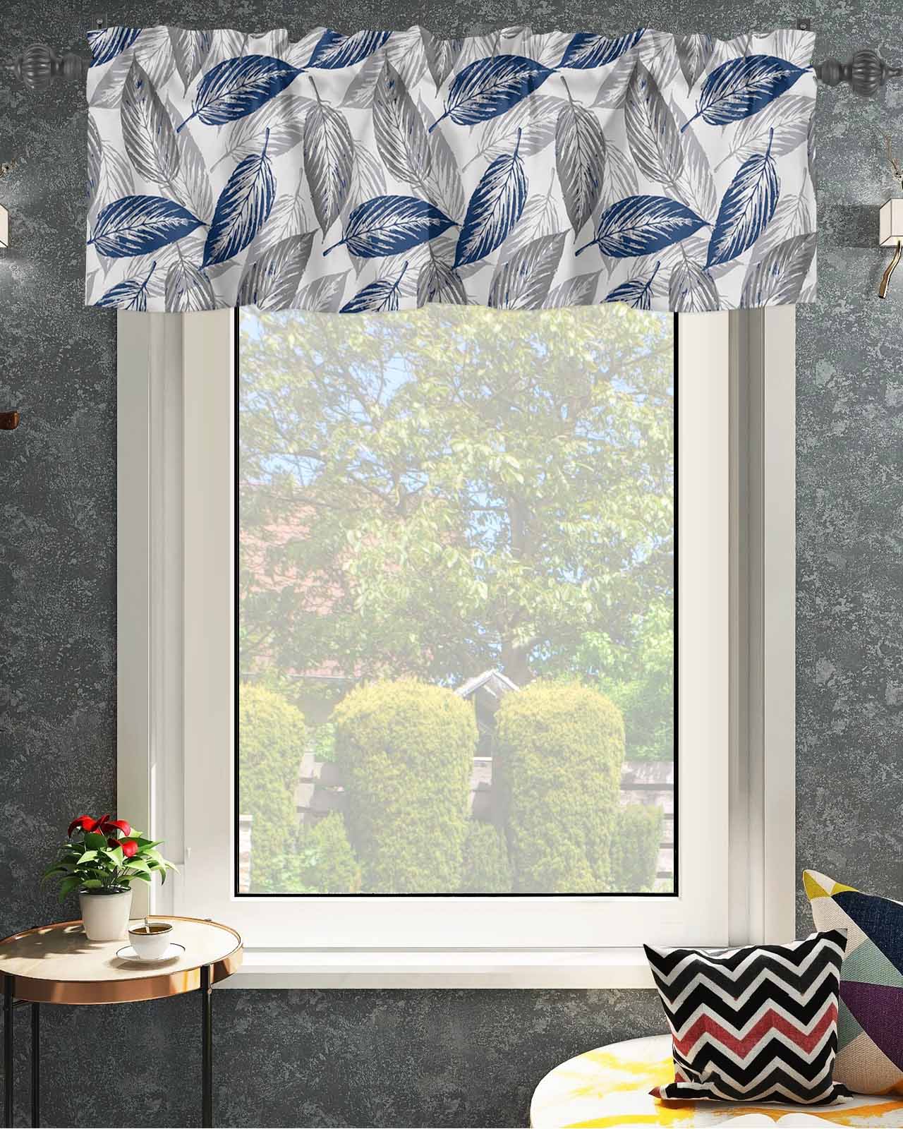 Abstract Blue and Grey Leaves White Texture Window Valances, Valances ...