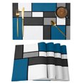 Abstract Blue Grey Placemats Set of 6 Modern Geometric Color Blocks ...