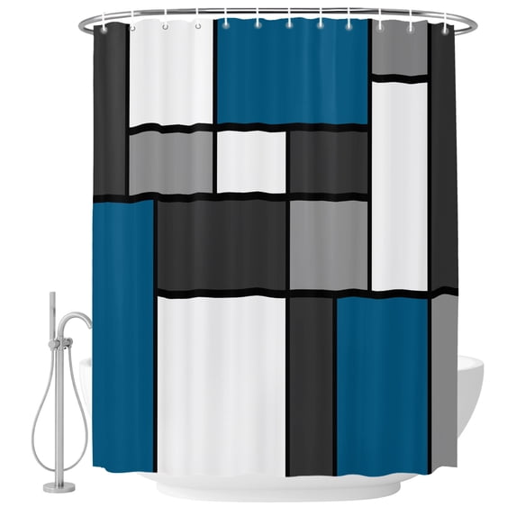 Abstract Blue Grey Shower Curtain Set - Long 72" x 84" Washable Bathtub ...