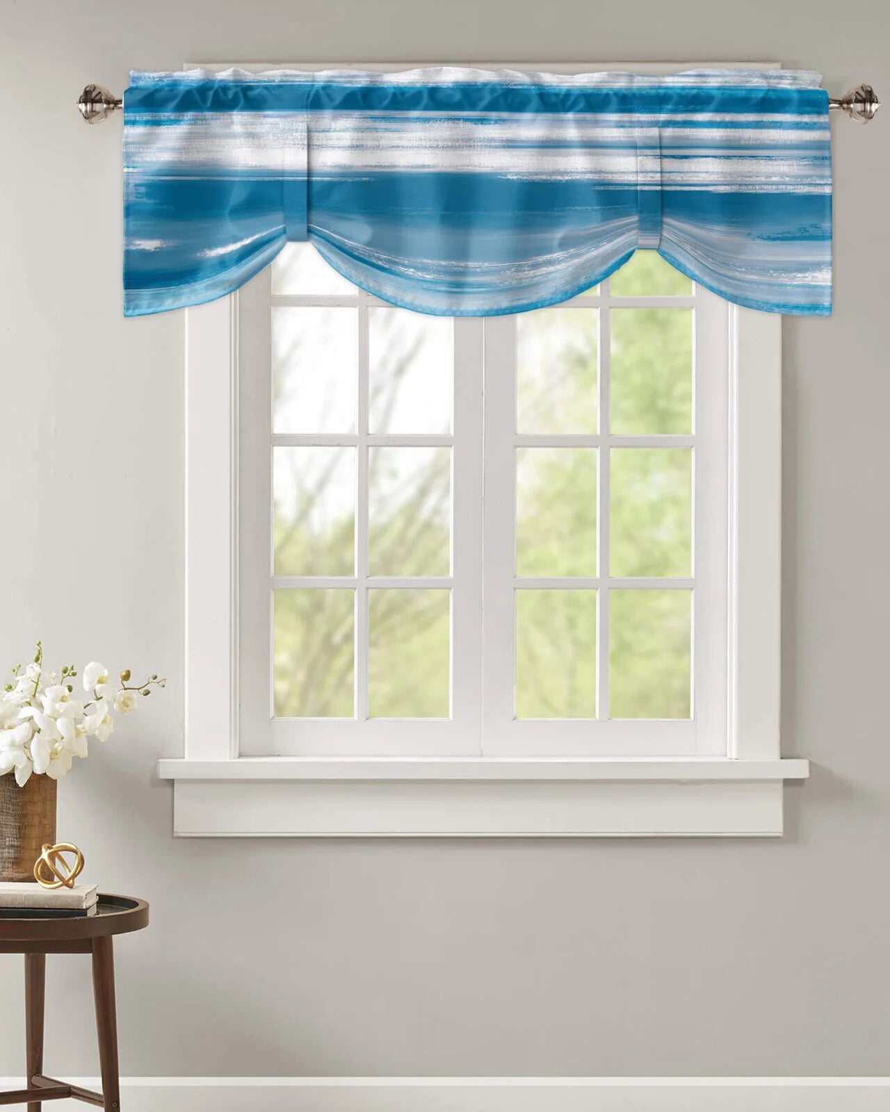 Abstract Blue Grey Texture Window Valance Curtain Kitchen Cafe Short ...