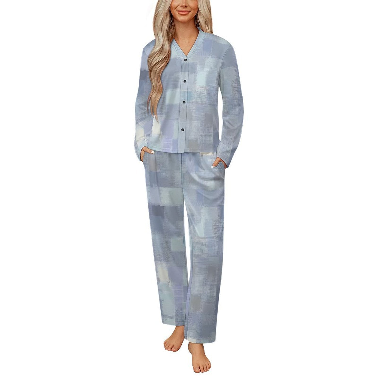 Abstract Blue Grey Texture Womens Pyjamas Set Button Up Pyjamas Womens ...