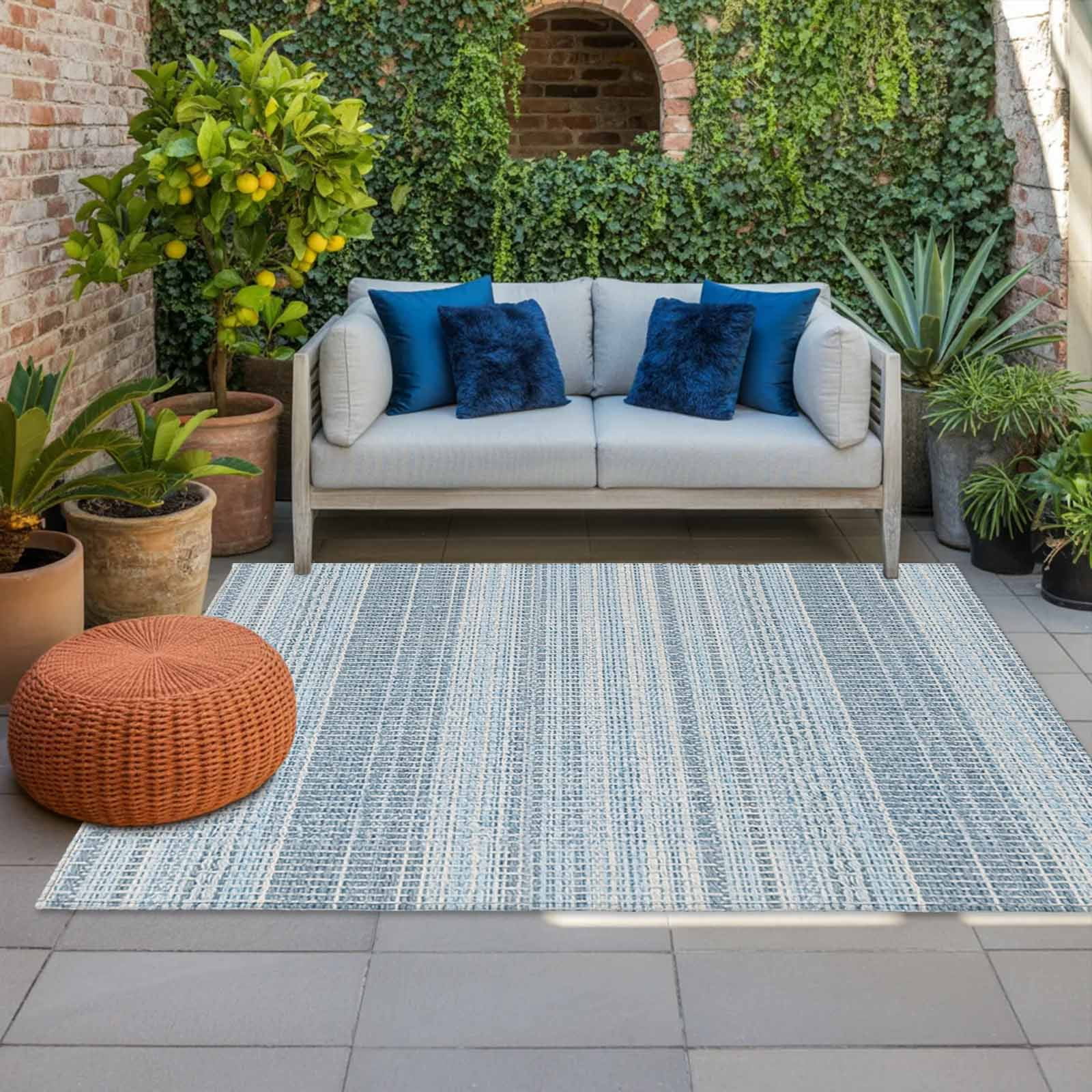 Abstract Blue Indoor Outdoor Rugs 5x8 Ft, Rustic Farmhouse Minimalist ...