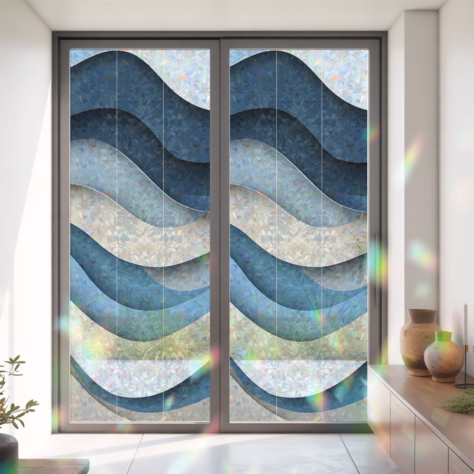 Abstract Blue Khaki Stripe Gradient Window Privacy Film, Rainbow Film ...