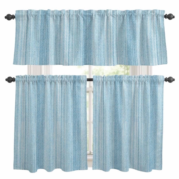 Abstract Blue Kitchen Curtains Set for Windows, Rustic Farmhouse ...