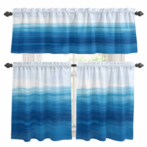Abstract Blue Kitchen Curtains Set for Windows, Sea Gradient ...