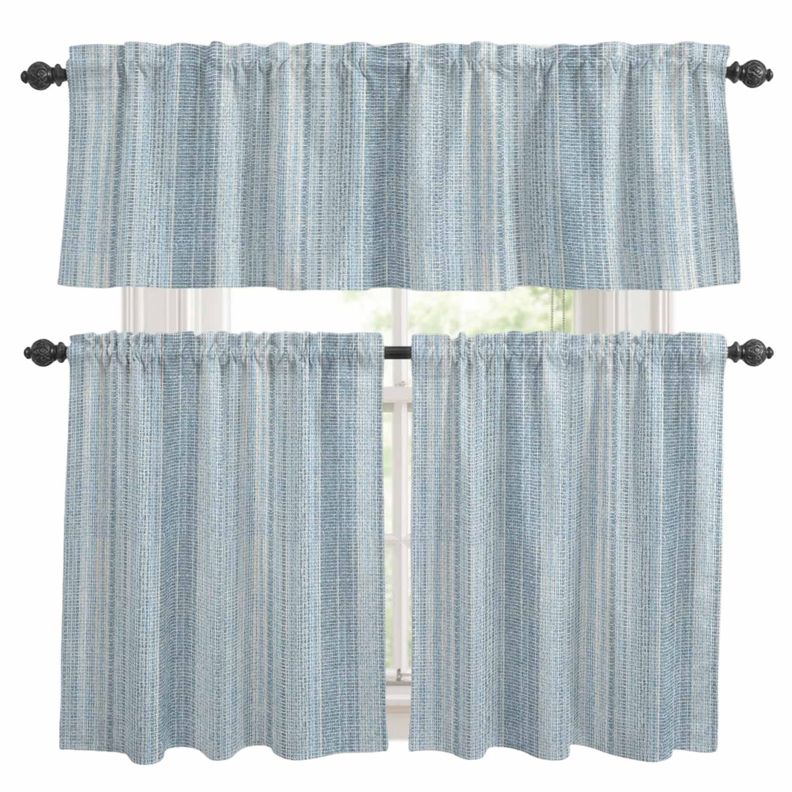 Abstract Blue Kitchen Curtains and Valances Set, Rustic Farmhouse ...