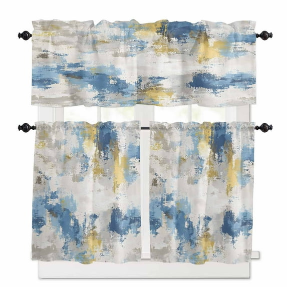 Abstract Blue Kitchen Curtains Valances and Tiers Set of 3, 24 Inch ...