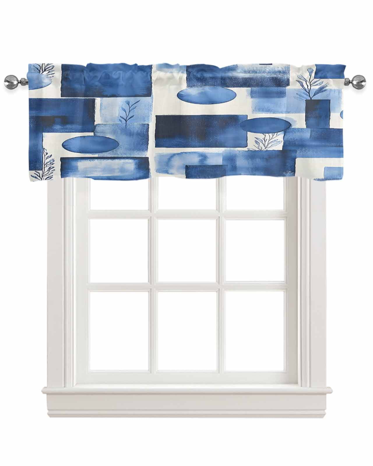 Abstract Blue Kitchen Valances for Windows Farmhouse Linen Window ...