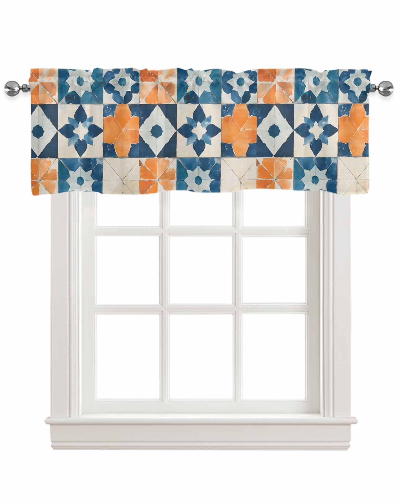 Abstract Blue Kitchen Valances for Windows Farmhouse Linen Window ...