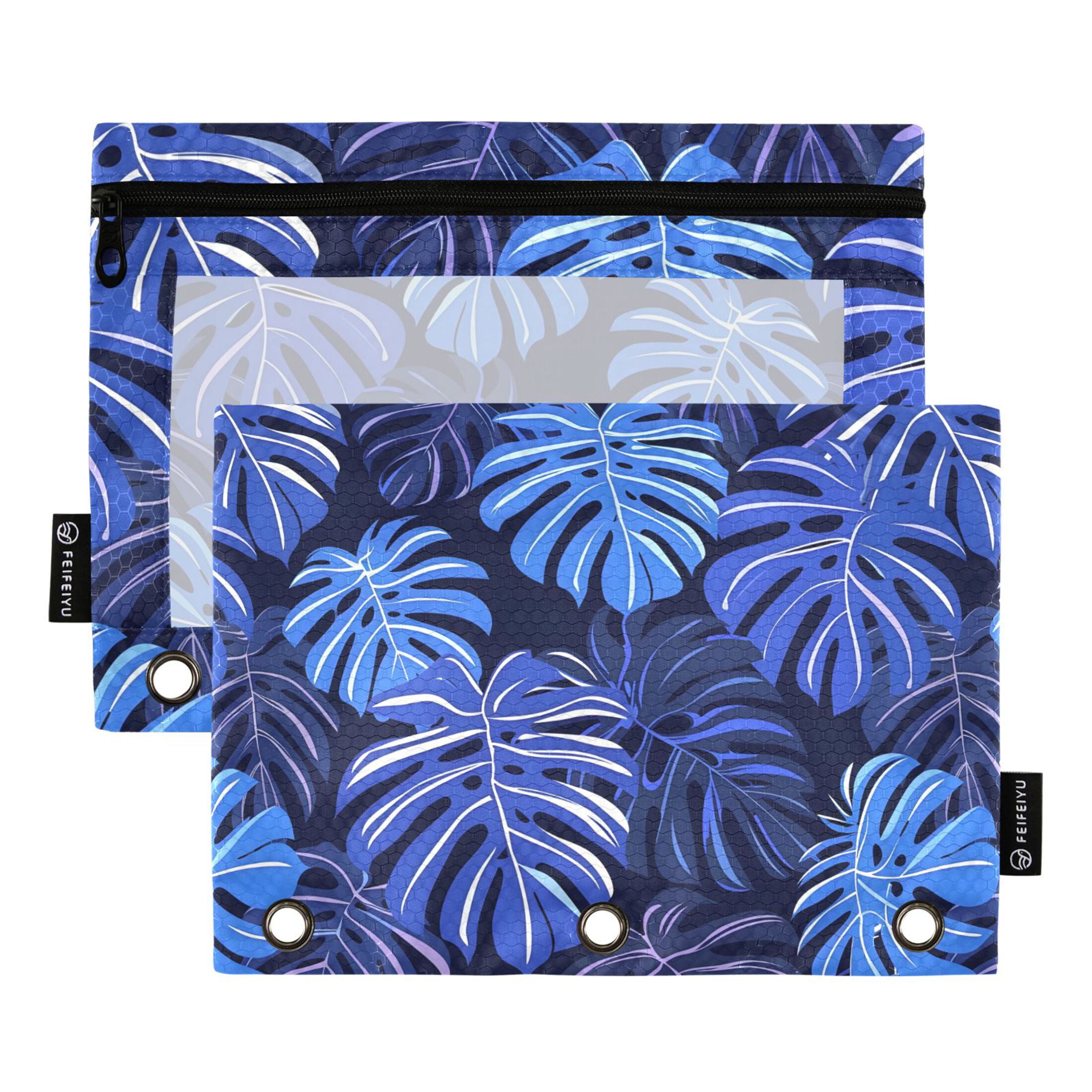 Abstract Blue Leaf 2 Pack Pencil Pouch for 3 Ring Binder Smooth Zipper ...