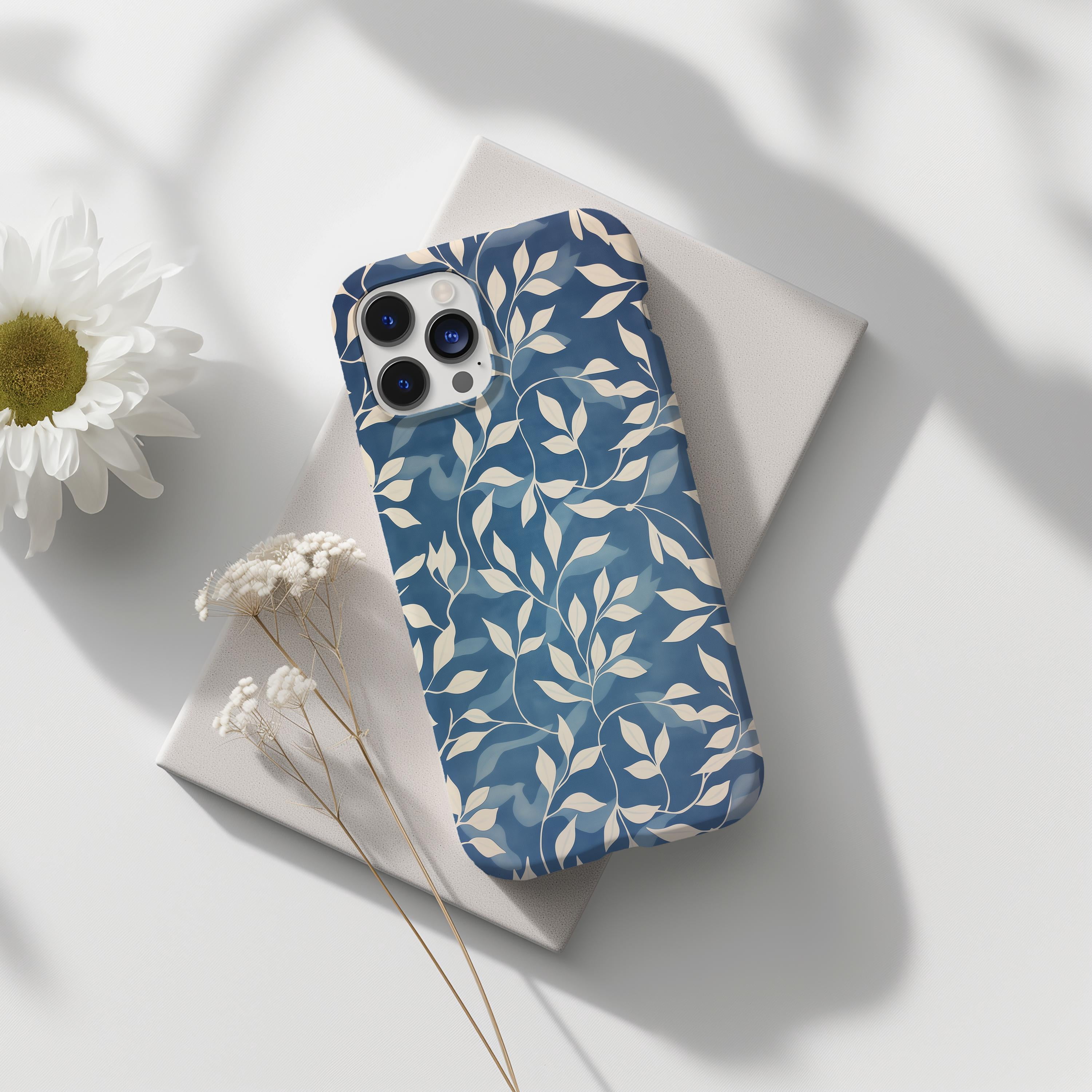 Abstract Blue Leaf Pattern Phone Case Fits iPhone Samsung Galaxy Hard ...