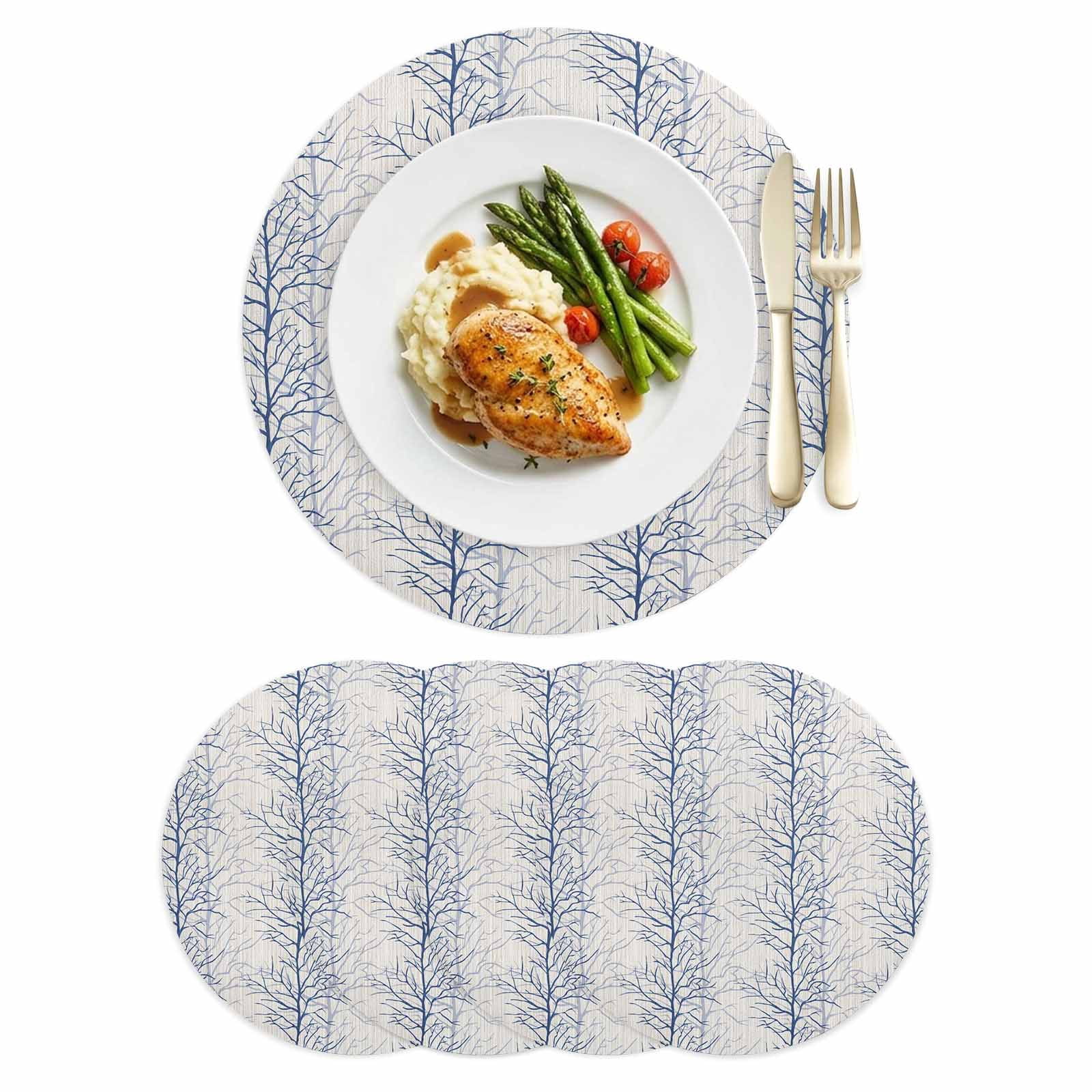 Abstract Blue Leather Placemats Set of 4, 15 Inch, Tree Branch Pattern ...