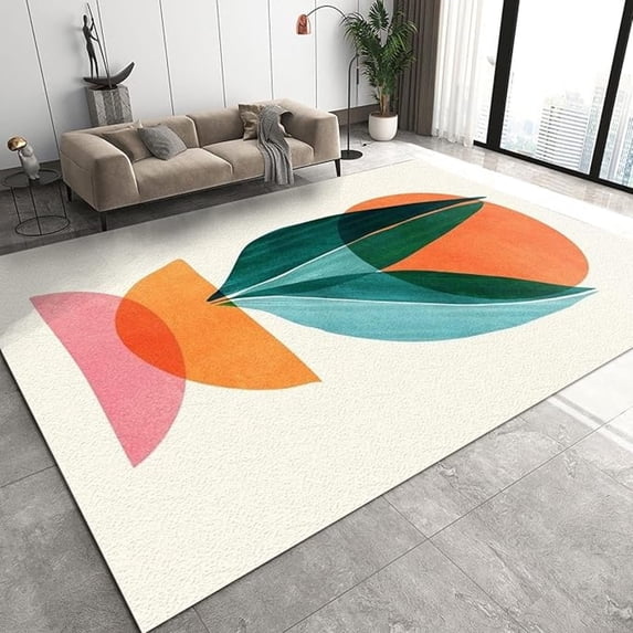 Abstract Blue Leaves Area Rug, Pink Circle Pattern Print Rug, Indoor ...