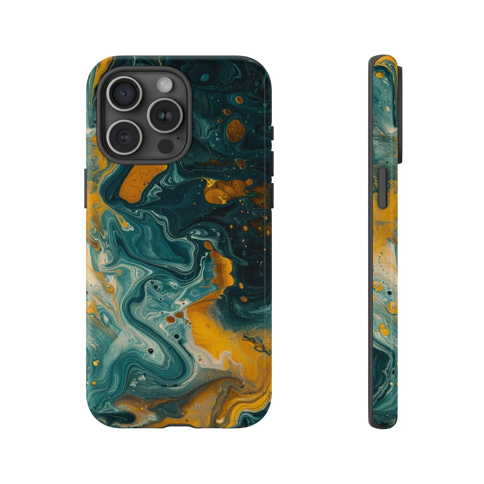 Abstract Blue Lemon Hydro Dipped Effect Phone Case with iPhone 17 to 11 ...