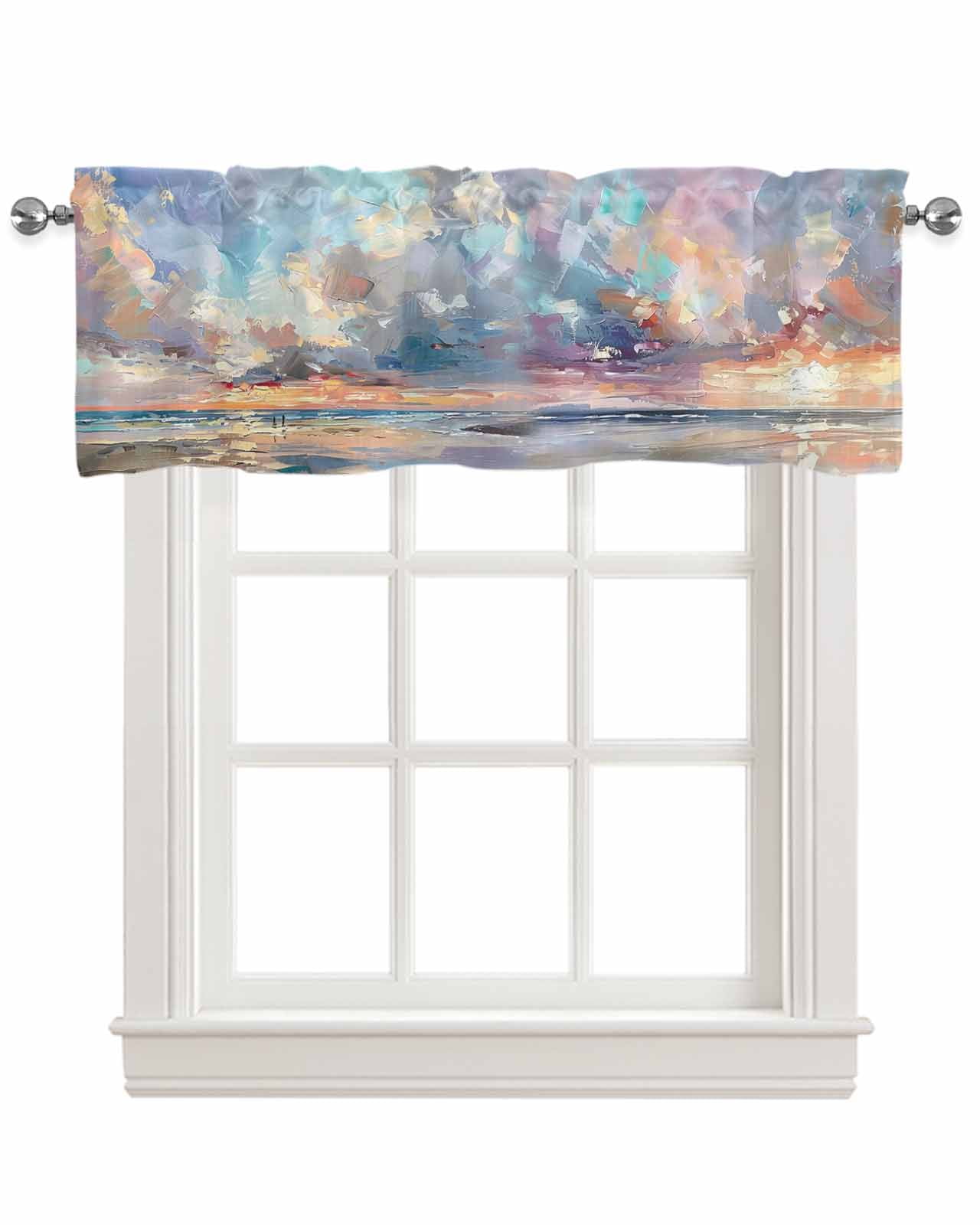 Abstract Blue Linen Curtain Valance for Bedroom/Bathroom/Kitchen/Office ...