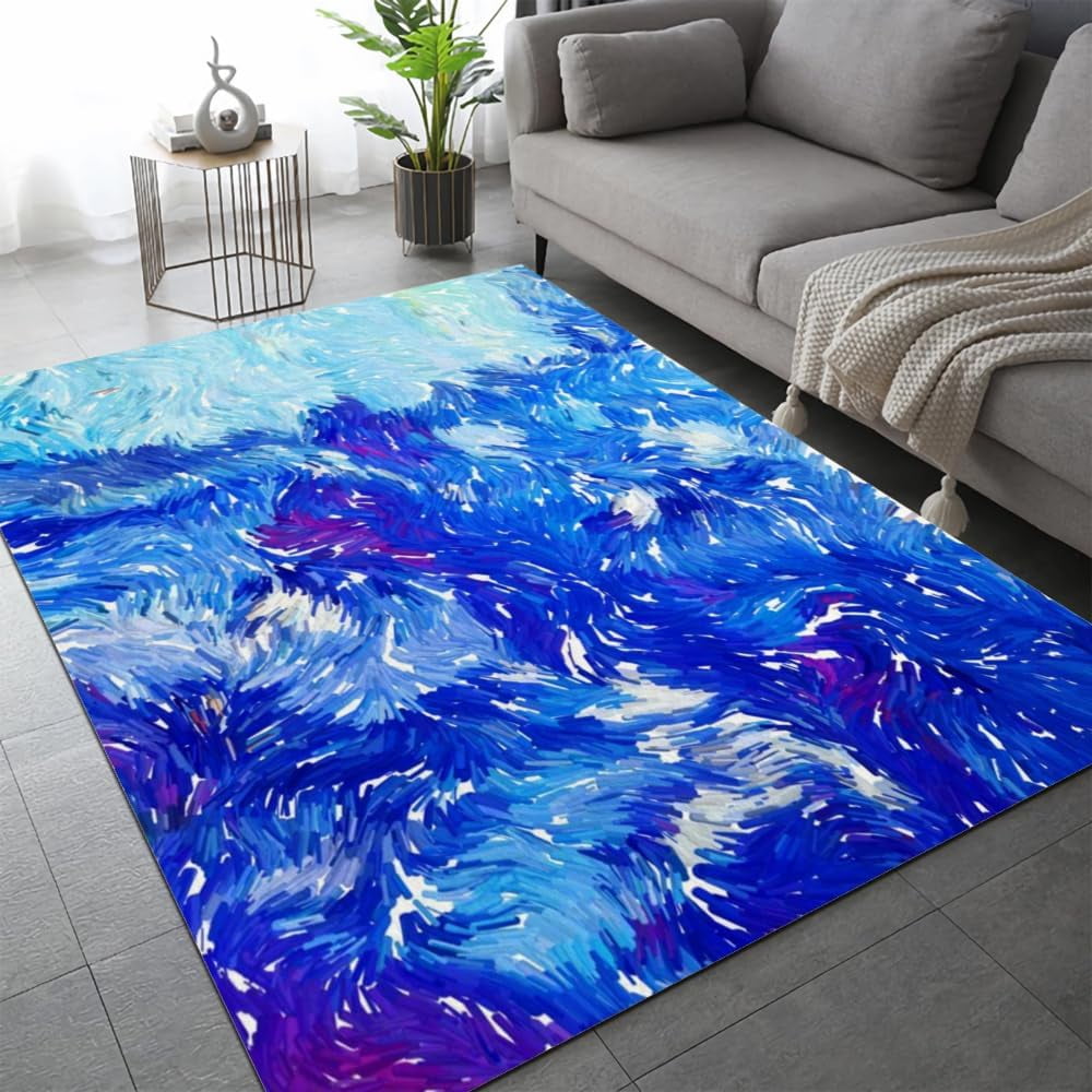 Abstract Blue Lines Rug, Non-Slip Non-Shedding Low Pile Rugs, Washable ...