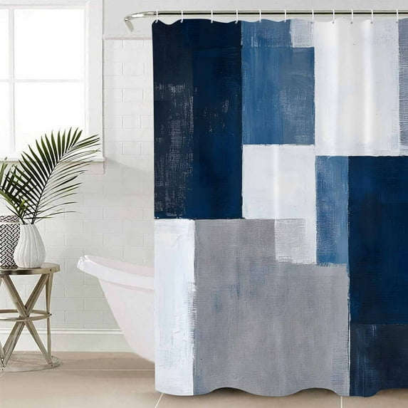 Abstract Blue Long Shower Curtain Set, Waterproof Shower Curtains for ...