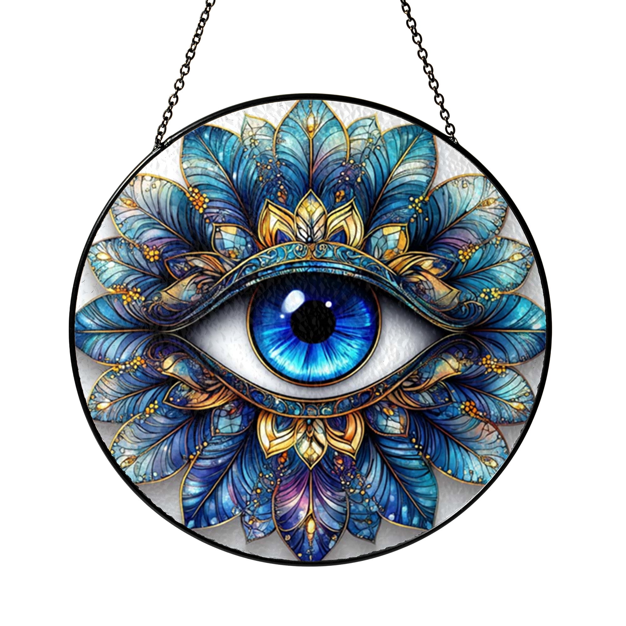 Abstract Blue Mandala Pattern Stained Glass Style Suncatcher ...