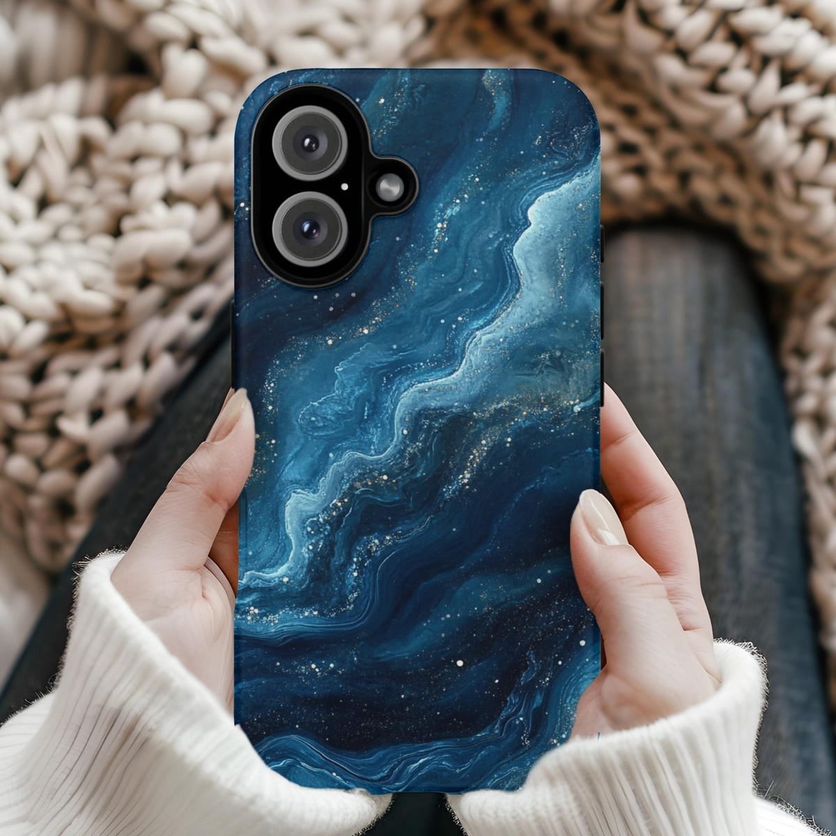 Abstract Blue Marble Phone Case with a Swirling Galaxy Design for 17 16 ...