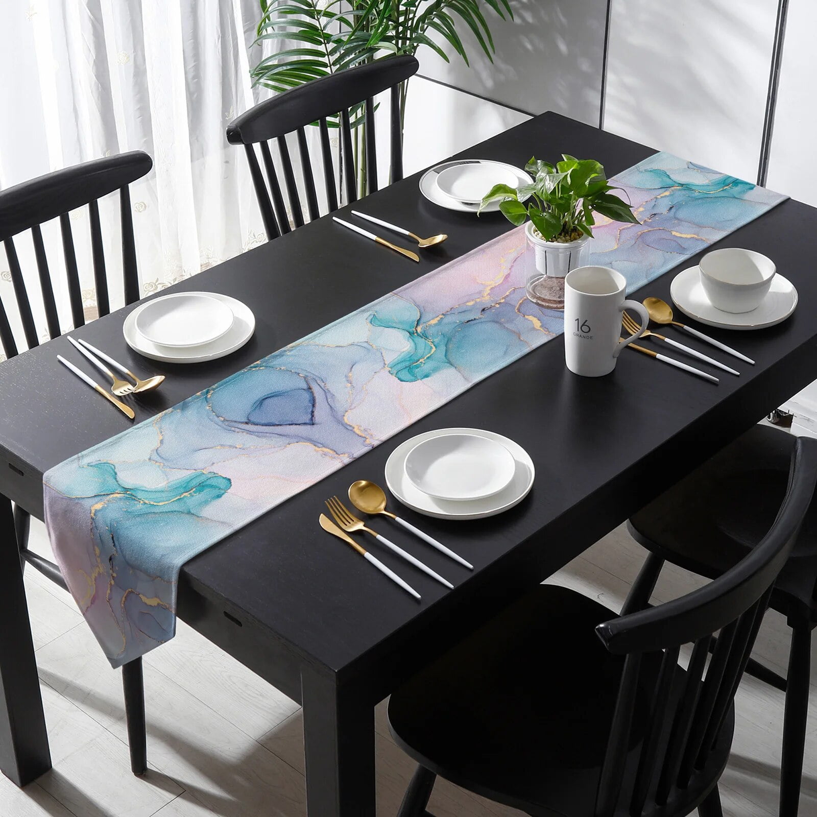 Abstract Blue Marbling Table Runner Country Wedding Decor Cake ...