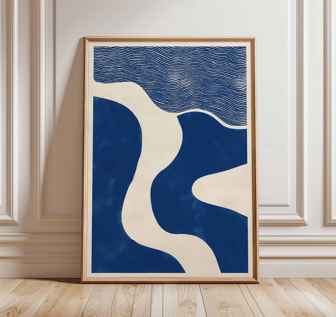 Abstract Blue Modern Minimalist Poster Navy Geometric Scandinavian ...