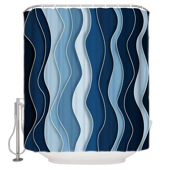 Abstract Blue Moire Bathroom Shower Curtains with 12 Hooks Polyester ...