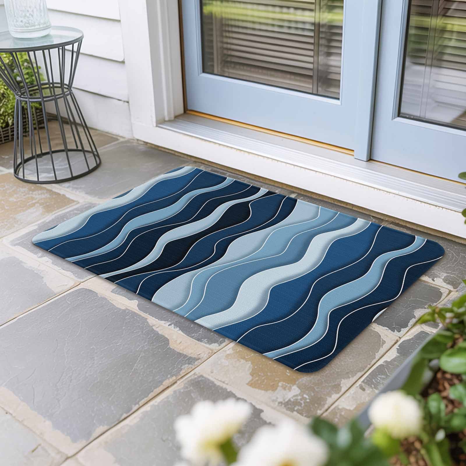 Abstract Blue Moire Door Mat Indoor Outdoor,Gradient Coastal Ocean ...
