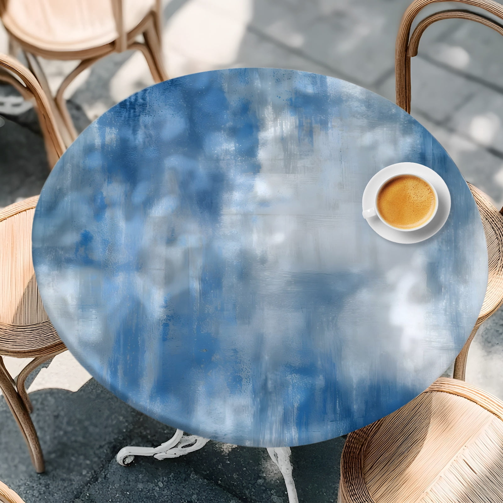 Abstract Blue Mottled Texture Round Fitted Tablecloth with Elastic Edge ...