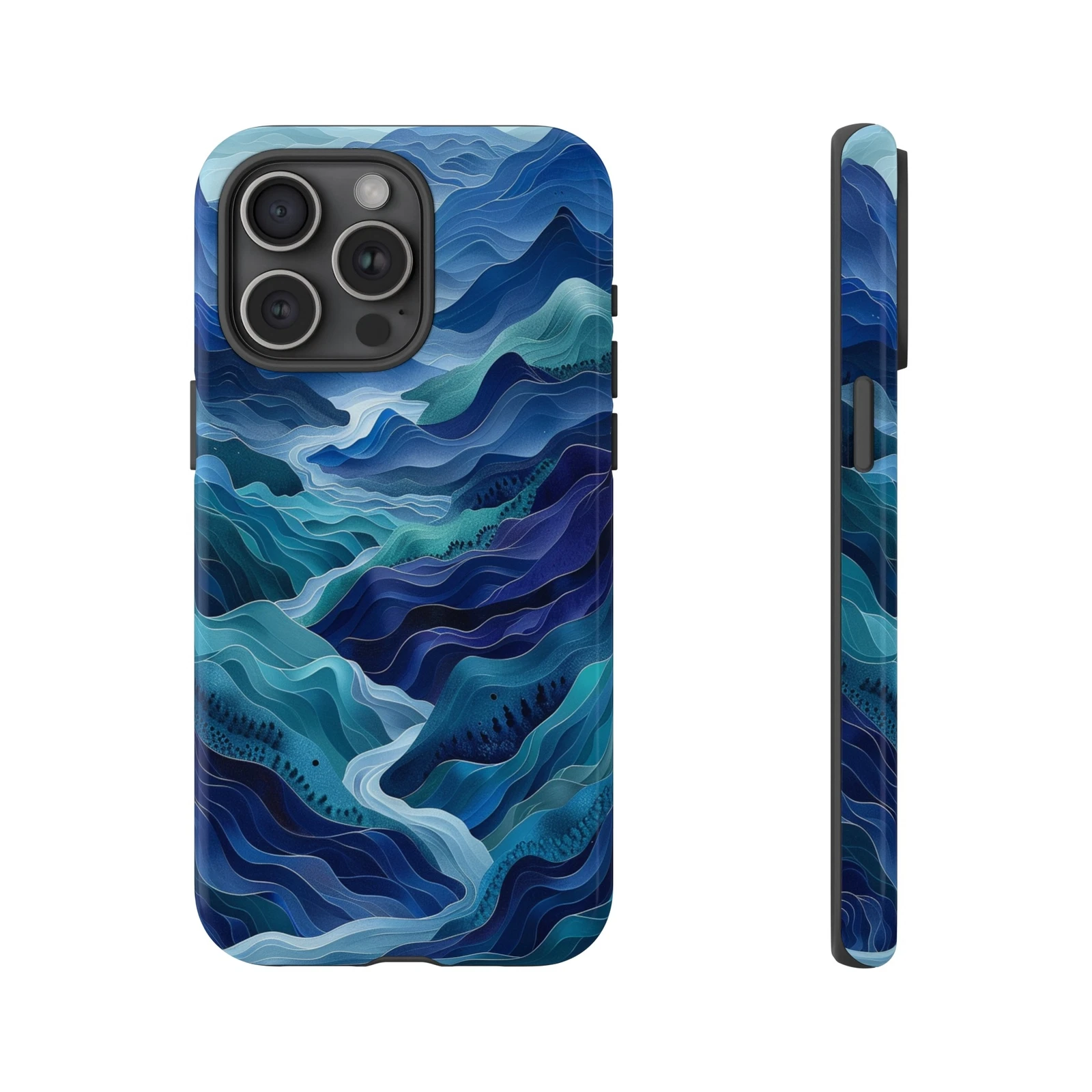 Abstract Blue Mountain Waves Design Case for iPhone 11-17 Pro Max ...