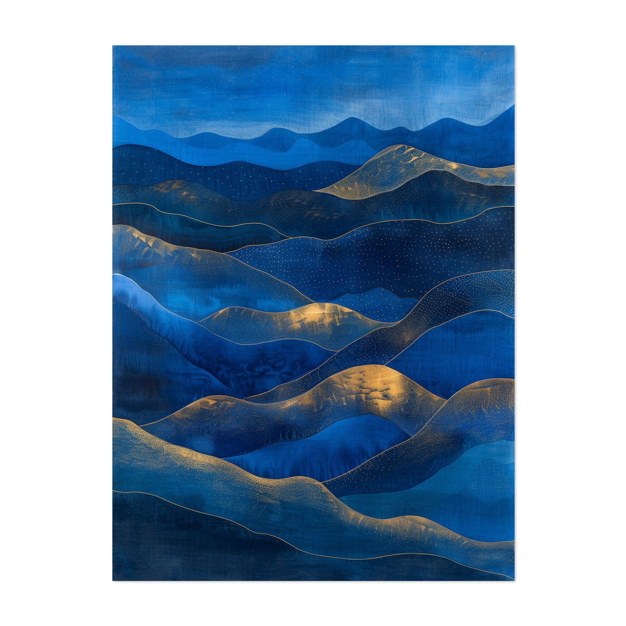 Abstract Blue Mountains with Gold Accents and Starry Sky Effect ...