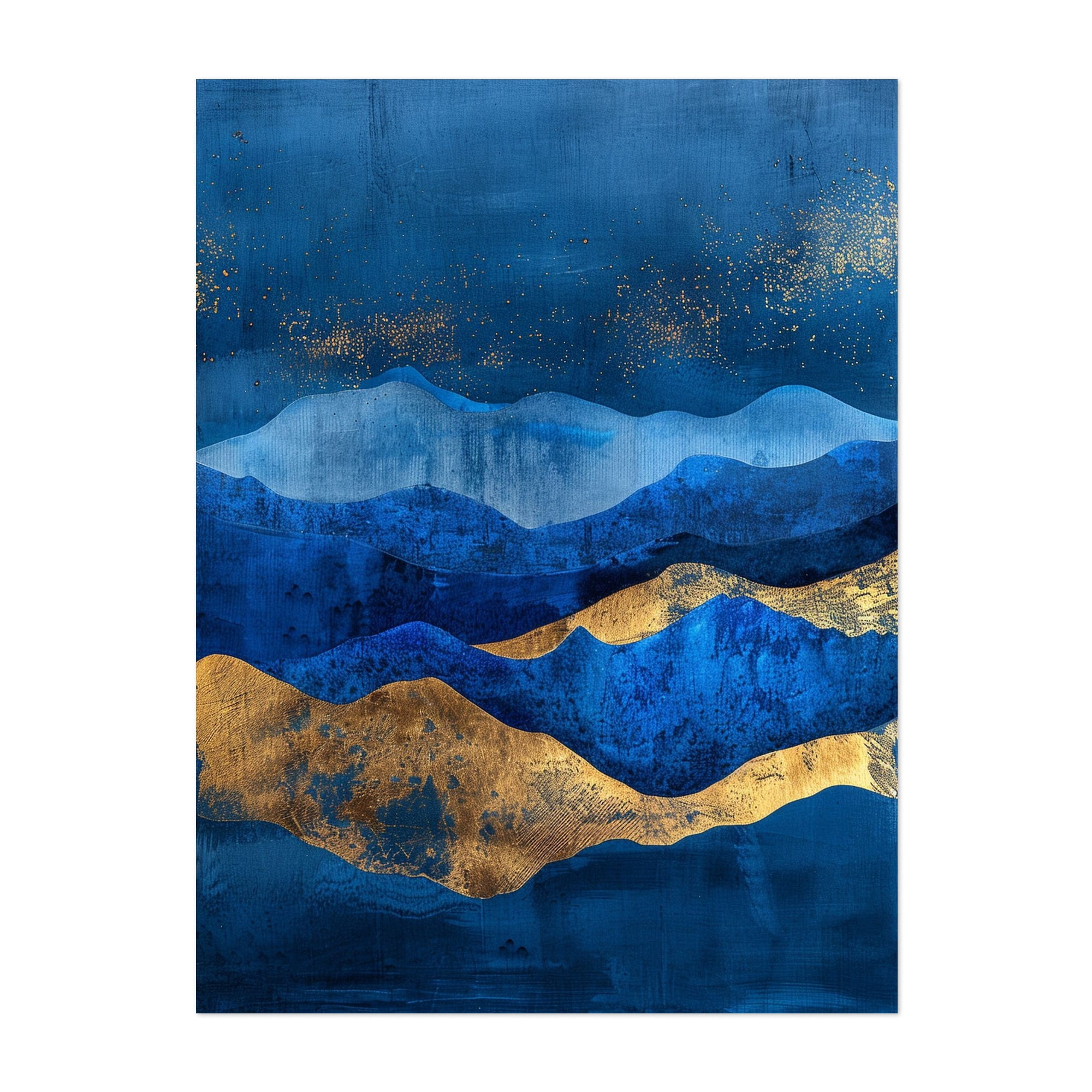 Abstract Blue Mountains with Gold Glitter Accents - Painting Abstract ...