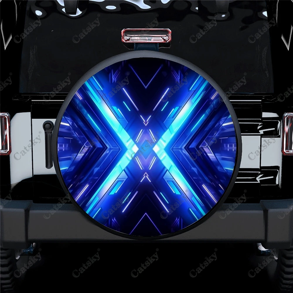 Abstract Blue Neon Design Polyester Universal Spare Wheel Tire Cover ...