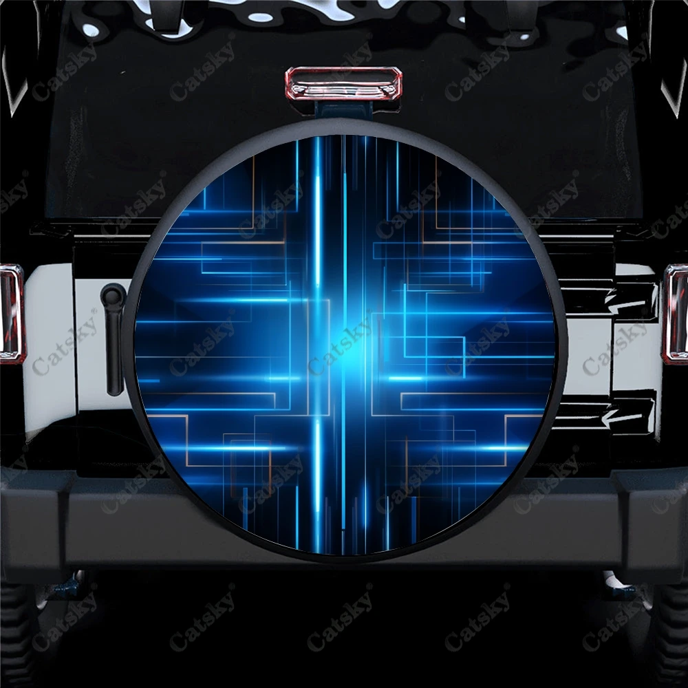 Abstract Blue Neon Design Polyester Universal Spare Wheel Tire Cover ...