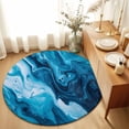 Abstract Blue Ocean Flowing Round Rug 3ft Sea Waves Art Washable Area ...