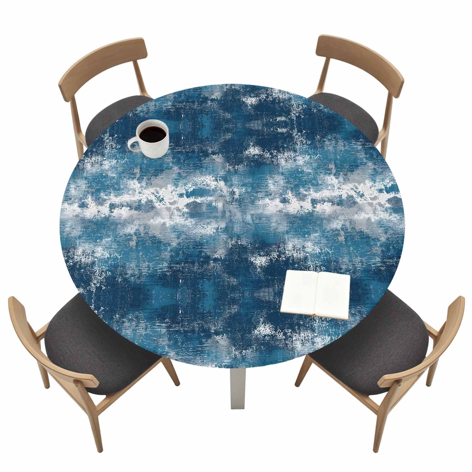 Abstract Blue Ocean Round Fitted Table Cover Country Vintage Nautical ...