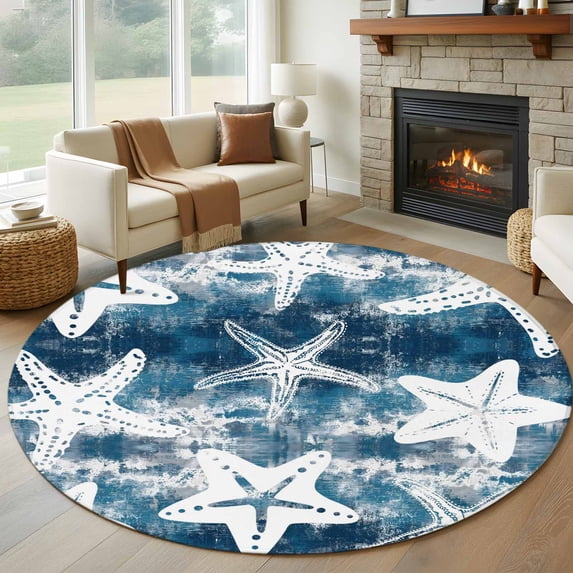 Abstract Blue Ocean Starfish 8FT Round Area Rugs for Living Room ...