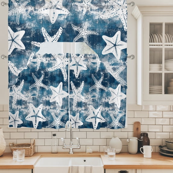 Abstract Blue Ocean Starfish Swag Curtains Valance and Tier Set ...