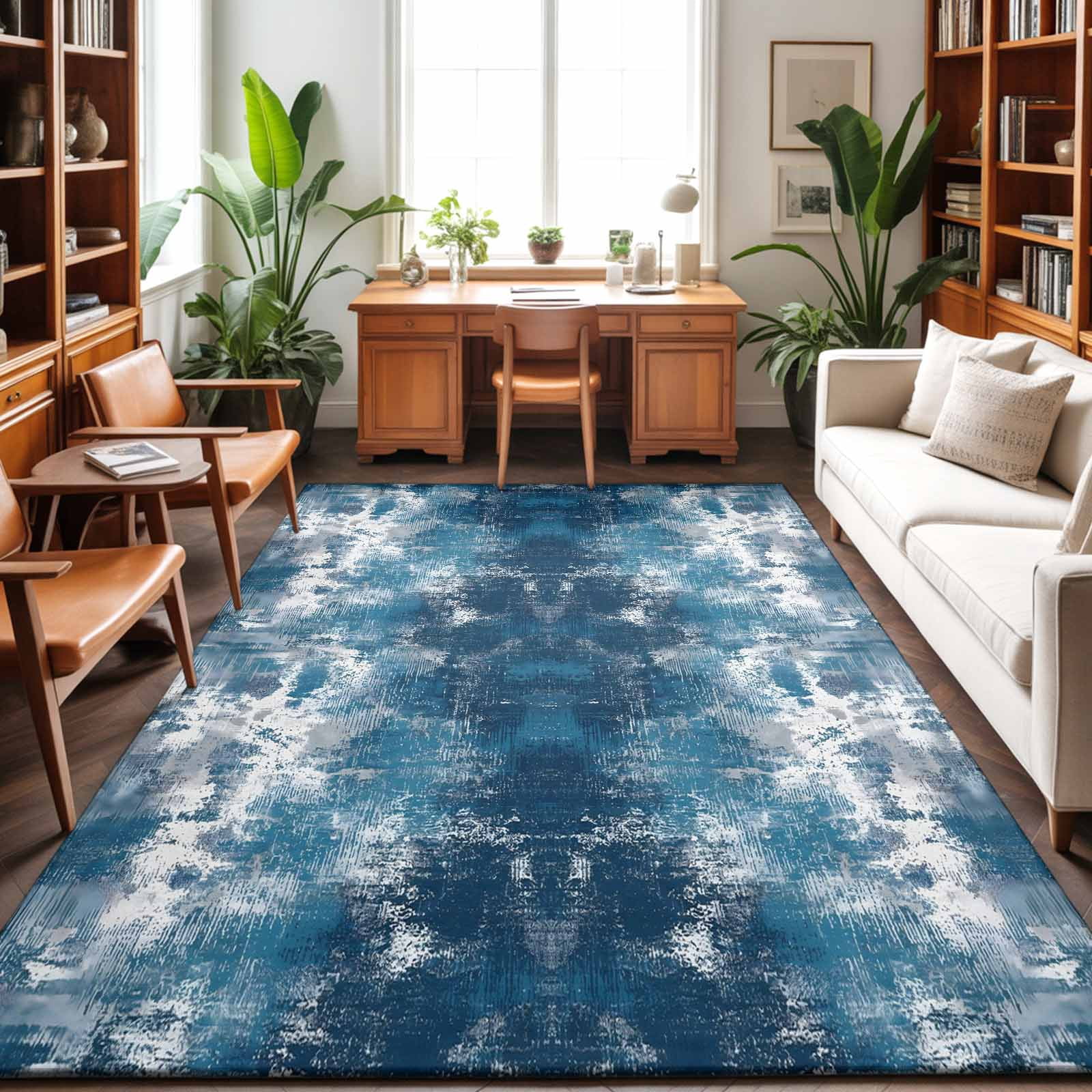 Abstract Blue Ocean Washable Area Rug 3 x 5 ft Country Vintage Nautical ...