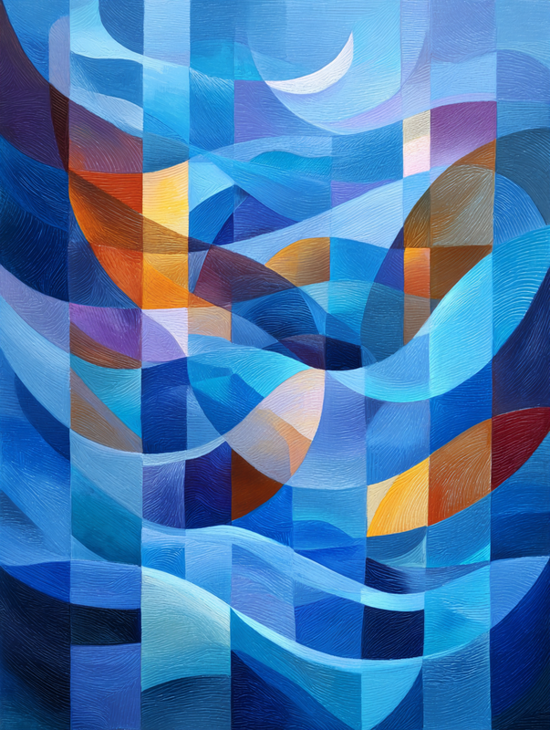 Abstract Blue Ocean Wave Moon Canvas Print, Wall Decor for Living Room ...