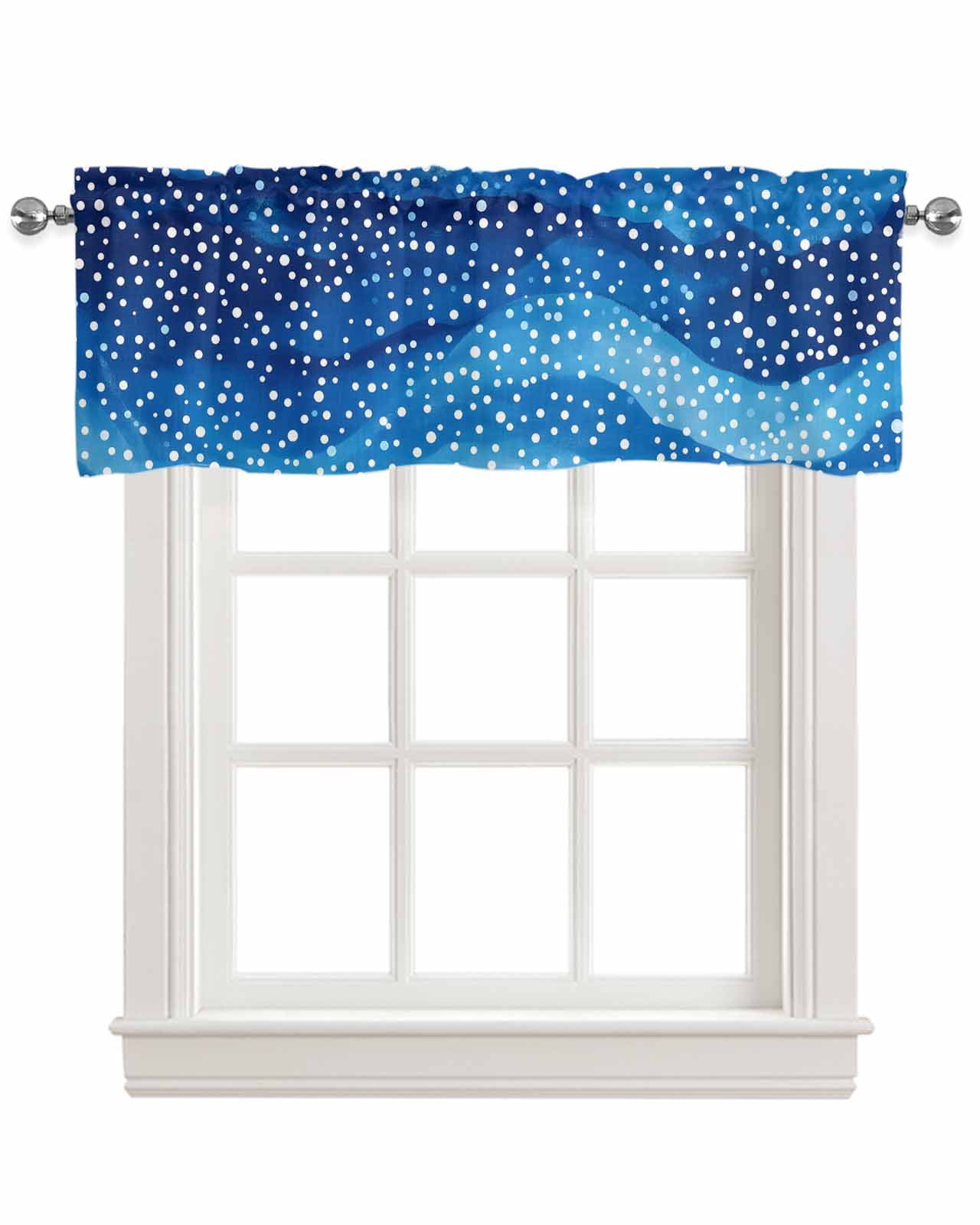 Abstract Blue Ocean Waves Kitchen Valances for Windows Farmhouse Linen ...