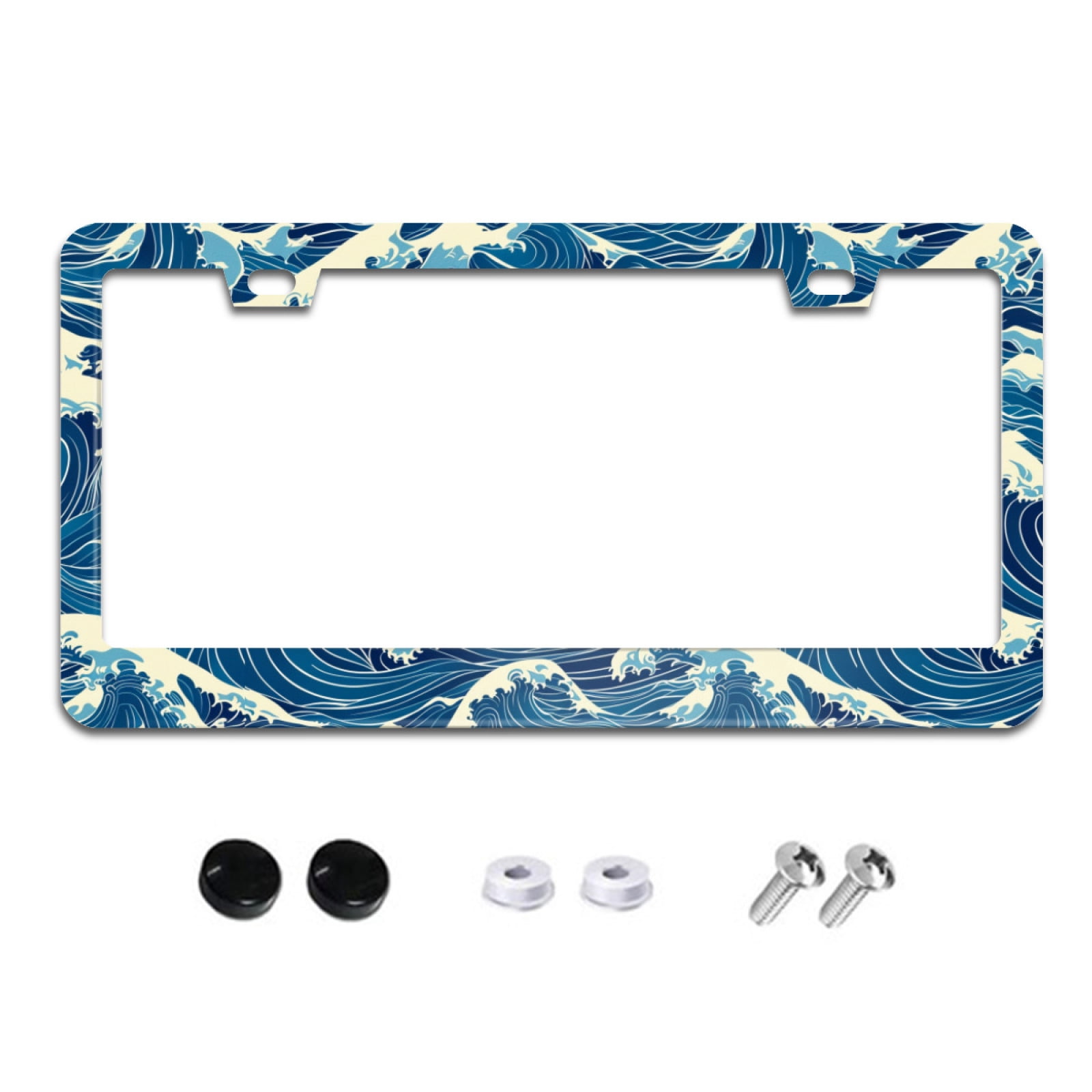 Abstract Blue Ocean Waves License Plate Frames for Women Men Car Plate ...