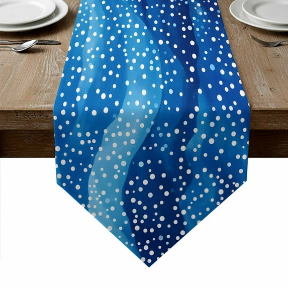 Abstract Blue Ocean Waves Table Runner Linen Burlap Table Runner 120 ...