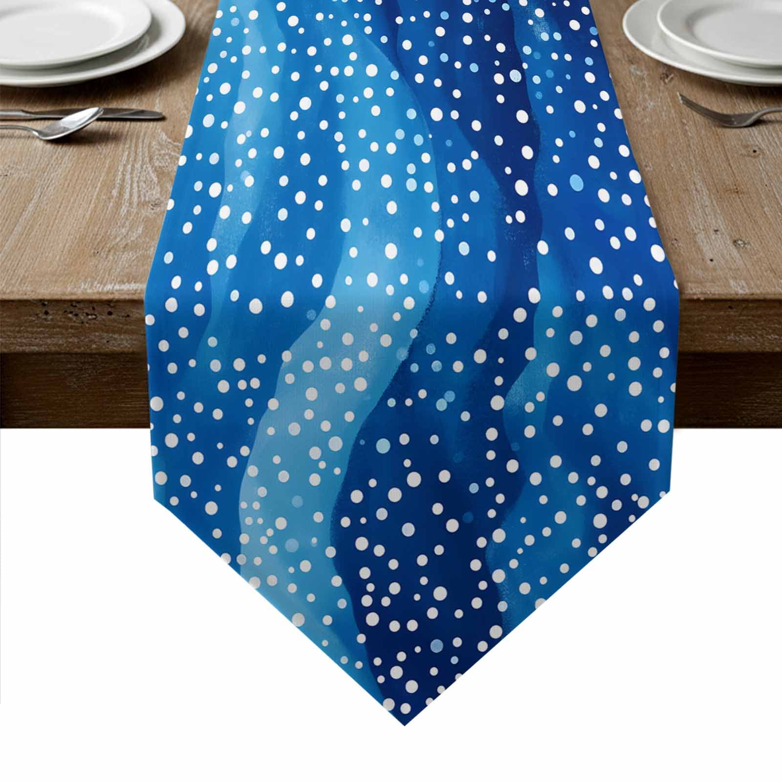 Abstract Blue Ocean Waves Table Runner Linen Burlap Table Runner 72 ...